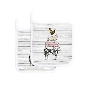 Pot Holders Set of 2,Cow Pig Sheep Chicken Farm Animal Potholder for Kitchen Heat-Proof Hot Pads,Vintage White Wooden Board Hot Mats Potholders for Cooking Baking BBQ