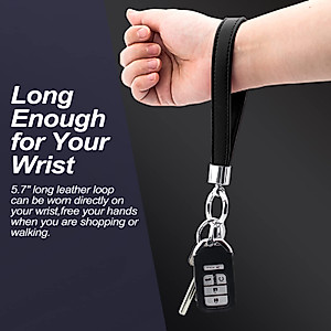 MECHCOS Car Key Fob Keychain Holder Genuine Leather Wristlet Loop Key Chain Circle Carabiner Clip for Men and Women with Anti-Lost D Ring, Screwdriver, 4 Key Rings, 360 Degree Rotatable, Black