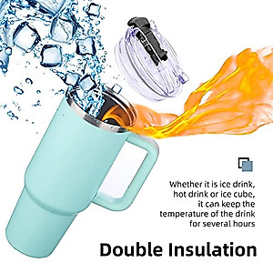 DREAMING MY DREAM 40oz Tumbler with Handle, H2.0 Tumbler Reusable Vacuum, Insulated Tumbler With Lid and Straws, Insulated Cup, Leak Resistant Lid (Lake Green)