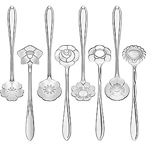 8 Pieces Flower Spoon Coffee Teaspoon Set Stainless Steel Tableware Creative Sugar Spoon Tea Spoon Stir Bar Spoon Stirring Spoon, 8 Different Patterns (Silver)
