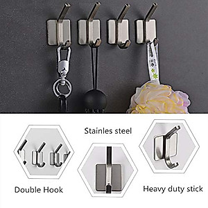ZSYSUP 4 Pack Stainless Steel Adhesive Wall Hooks for Hanging, Seft-Adhesive Robe/Coat/Hat/Towel/Key Hooks for Bathroom Kitchen Curtain Door