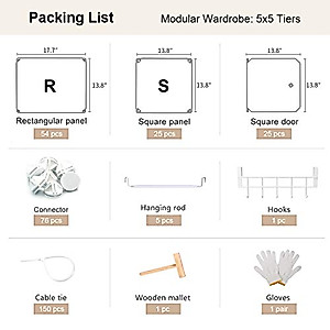 GEORGE&DANIS Portable Closet Wardrobe Cube Storage Cube Organizer Cube Shelf Armoire Bedroom Dresser (71x18x71 inches) 5x5 Tiers, White