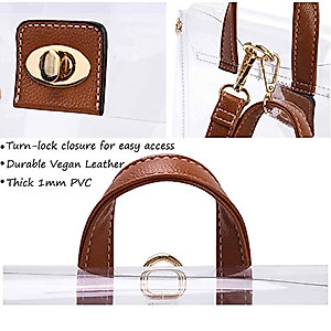 HOXIS Multifunction Clear Backpack for Stadium Approved Convertible Women Cross Body Bag (Brown)