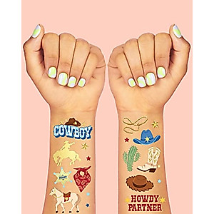 xo, Fetti Cowboy Temporary Tattoos for Kids- 52 Foil Styles | Rodeo, Boys Cowboy Crafts, Birthday Party Favors, Western Baby Shower Decorations