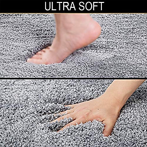 Walensee Bathroom Rug Non Slip Bath Mat for Bathroom (16 x 24, Grey) Water Absorbent Soft Microfiber Shaggy Bathroom Mat Machine Washable Bath Rug for Bathroom Thick Plush Rugs for Shower