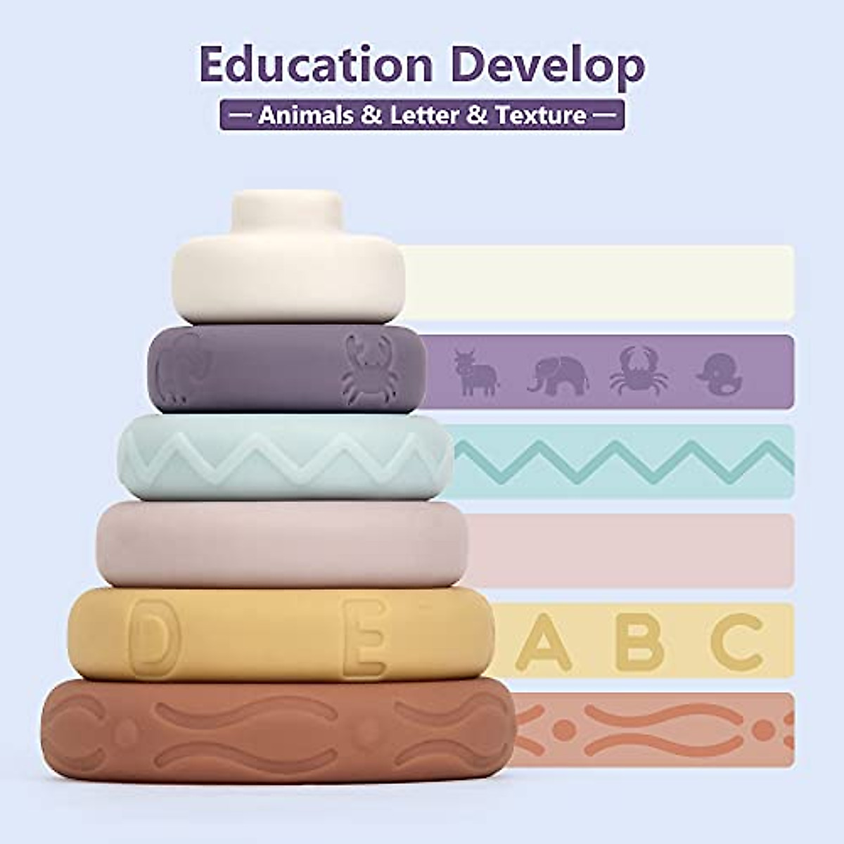 Mini Tudou Stacking & Nesting Circle Toy,6 Pcs Soft Building Rings Stacker & Teethers,Squeeze Play with Early Educational Learning Stacking Tower, Toy for 6+ Months Boys & Girls