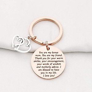 PLITI Step Mom Gift Mother's Day Gift for Mom Bonus Mom Stepmother Mother In Law Keychain Adoption Gifts Bonus Mom Birthday Gifts from Daughter Son (bonus mom RG)