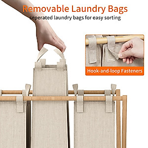 laundry hamper 3 section, Dirty Clothes Hamper with removable bags, Bamboo Laundry Basket,150L Large Laundry Sorter Organization, Foldable X-Frame Laundry Bin for Bedroom, Laundry Room, Bathroom