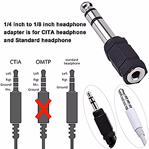eBoot Headphone Adapter 6.35 mm Male to 3.5 mm Female Stereo Audio Earphone Jack Adapter, 5 Pieces, Black