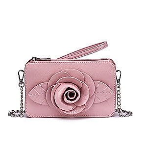 Mellow World Rosali 3D Floral Cell Phone Small Cross Body Shoulder Bag Vegan Patent Leather Women Purse Touch Screen Removable Strap, Mistyrose