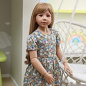 Gaozhi 48 inches Realistic Huge Toddler Reborn Dolls Standing Girl Long Blonde Hair Full Body Silicone Child Mannequin Stand Life Like Doll Girl Model Ball Jointed Doll
