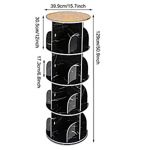 LyeXD 4 Tier Rotating Display Bookshelf,Black Marble Revolving Storage Rack, PVC Floor Standing Corner Book Shelf Spinning Small Bookcase for Entryway Bedroom Living Room