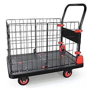 Platform Truck Platform Truck Metal Folding Push Cart with High Fence Moving Dolly Cart Portable Flat Handtruck Load 330lb Moving Dolly Cart Reliable