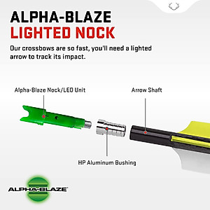 TenPoint Alpha-Blaze Lighted Crossbow Nock, Green - Pack of 3 - Fits All Wicked Ridge Arrows with HP Aluminum Bushing
