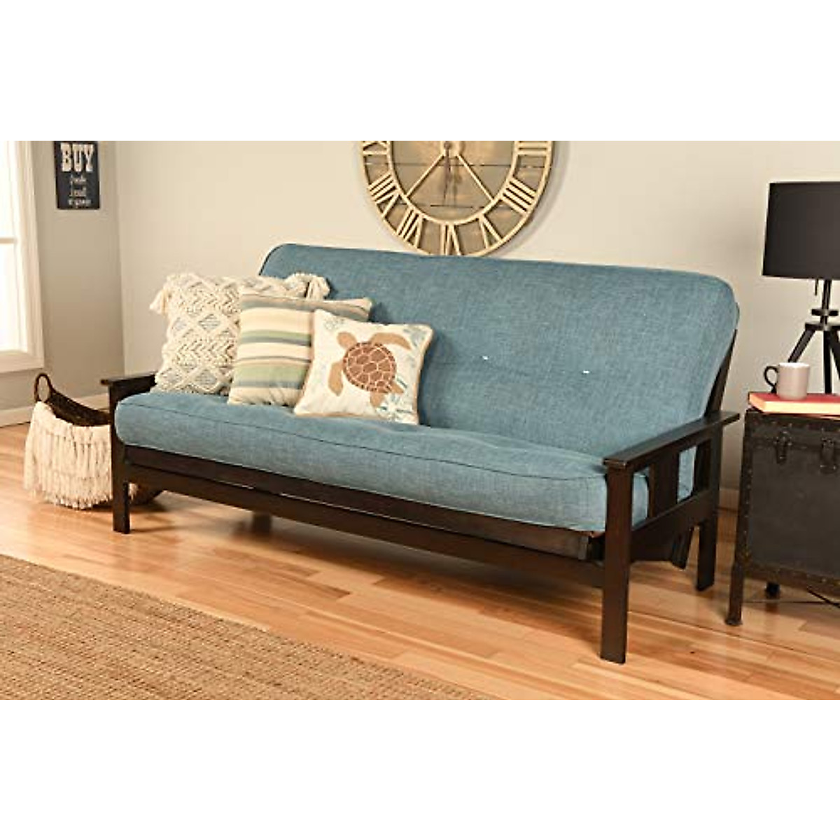 Kodiak Furniture Monterey Full Frame with Linen Fabric Mattress in Blue/Espresso