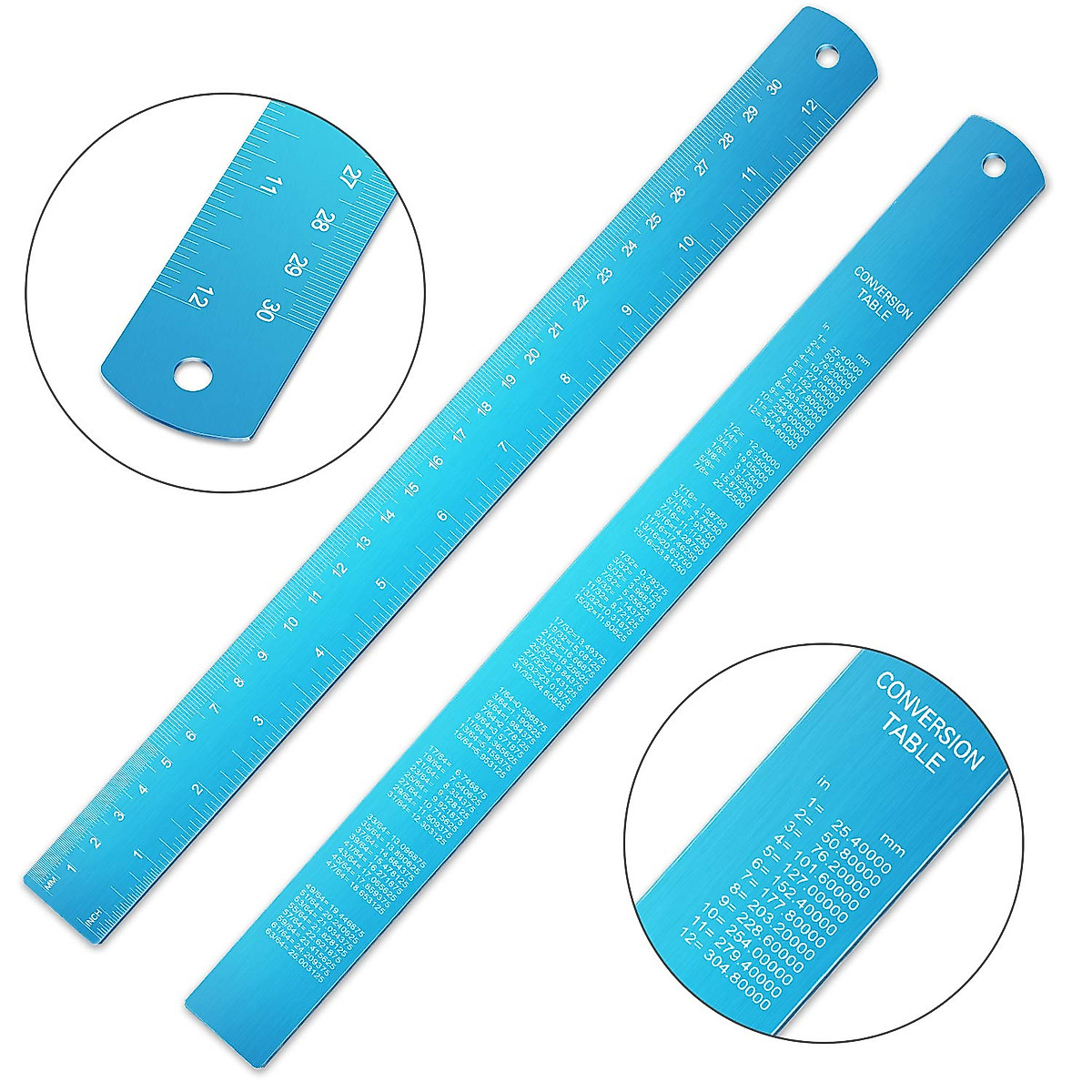 Stainless Steel Ruler and Metal Rule Kit with Conversion Table (Blue, 12 Inch, 6 Inch)