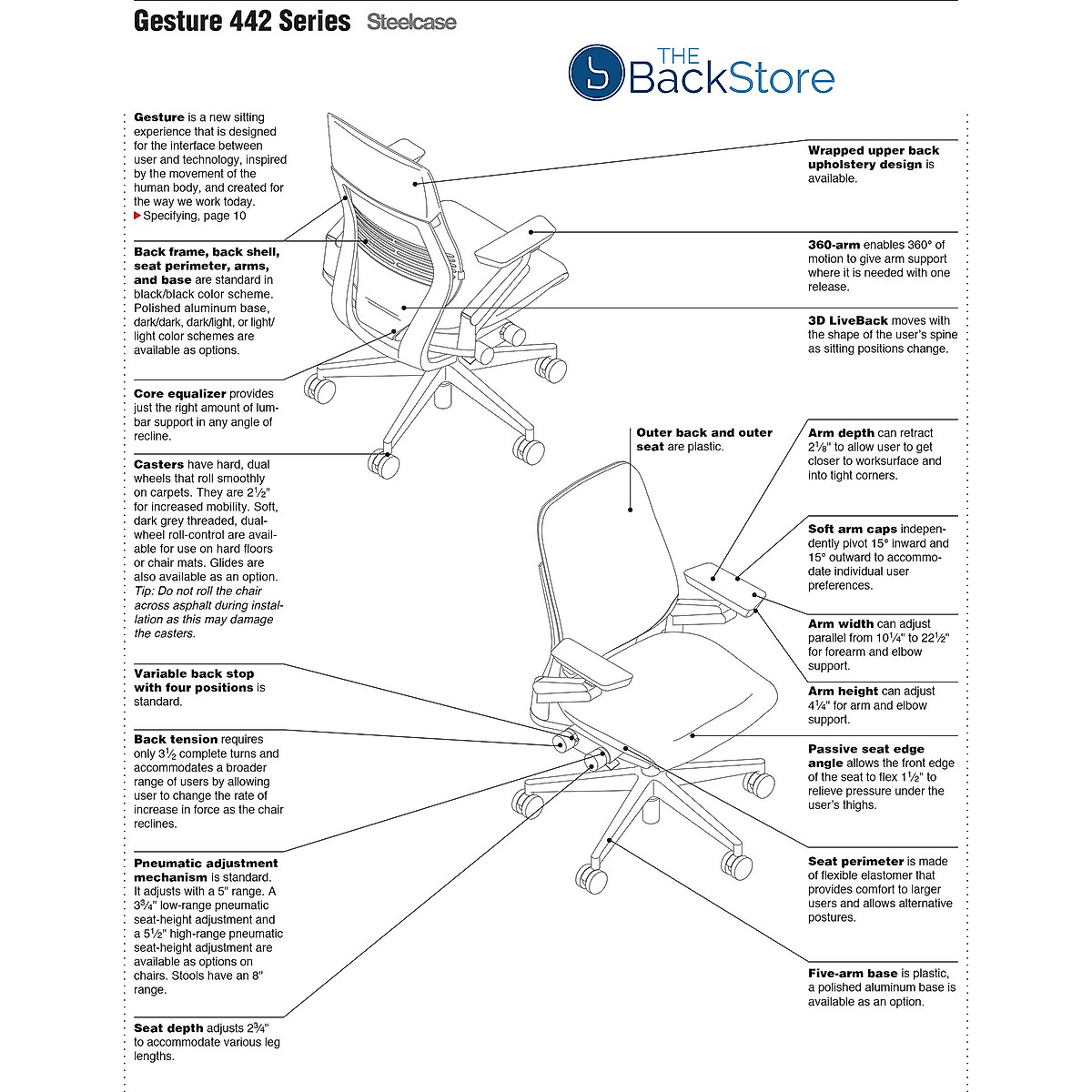 Steelcase Gesture Office Desk Chair with Headrest in Elmosoft Genuine Espresso L133 Leather Plus Lumbar Support Low Black Frame