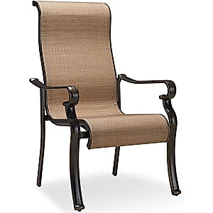 Hanover Brigatine 7-Piece Modern Patio Dining Set with 6 Quick-Dry Tan Sling Chairs and 40"x70" Square Cast-Top Table, All-Weather Outdoor Furniture Set for Backyard and Deck