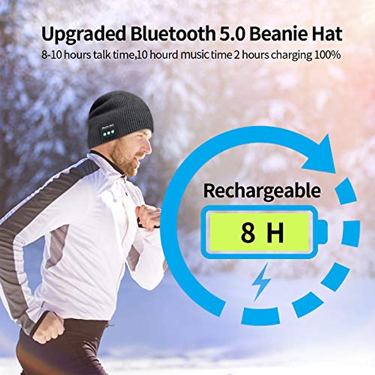 Bluetooth Beanie Hat Wireless Headphone Cap Music Soft Hat with Stereo Speakers,Winter Knit Hat Mic Hands-Free for Men Women Teenagers Sports Fitness Travel Birthday Xmas Gift (Black)