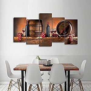 Cao Gen Decor Art-K60527 5 panels Wall Art Fruit Grape Red Wine Glass Painting on Canvas Stretched and Framed Canvas Prints Ready to Hang for Dining Room Art Wall Decor Artwork