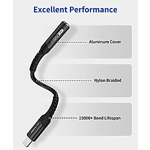 JSAUX Lightning to 3.5mm Adapter, iPhone Headphone Adapter [Apple MFi Certified] iPhone Aux Adapter Compatible with iPhone 14/14 Pro Max/13/13 Pro Max/12/12 Pro Max/11/11 Pro Max/SE/X/XR/XS/8-Black