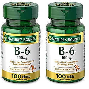 Nature's Bounty Vitamin B6, Supports Energy Metabolism and Nervous System Health, 100mg, Tablets, 100 Ct (Pack of 2)