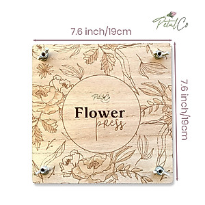 Petal Co Wooden Flower Press 7inch x 7inch with Frame for pressed flowers and leaves including Ultimate Guide to Flower Pressing