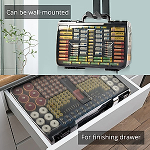 Aptbyte Battery Organizer Storage Holder Box Case with Tester- 269 Batteries Double-Sided Variety Pack, Holds AA AAA 4A C D Cell 9V 3V Lithium LR44 CR2 CR123 CR1632 18650 Button- Grey