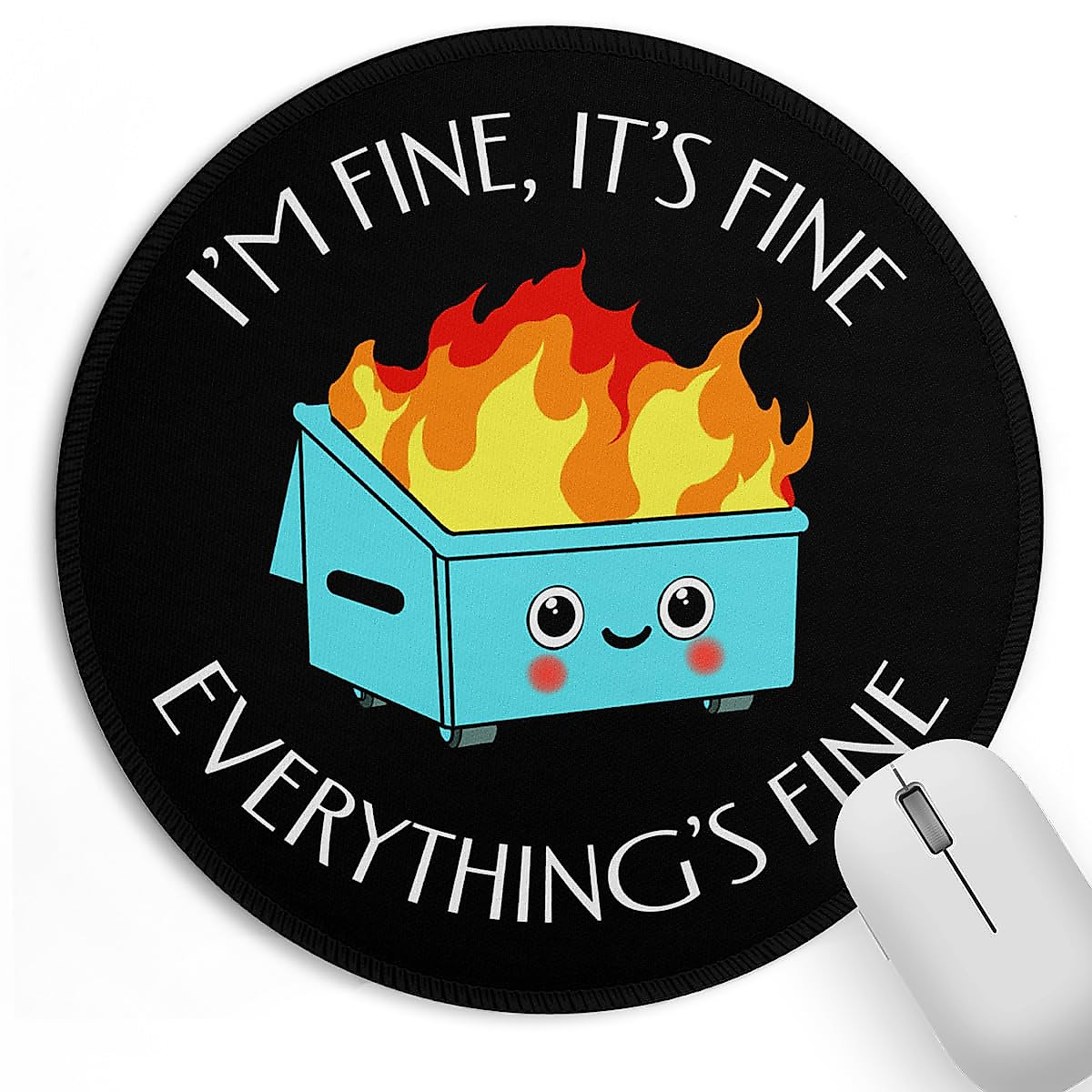 Dumpster on Fire Small Mouse Pad, Cute Funny Round Mousepad with Non-Slip Rubber Base, This is Fine Mouse Pads for Desk Accessories Laptop Gaming Office Supplies Decor(8.6 x 8.6 Inch)