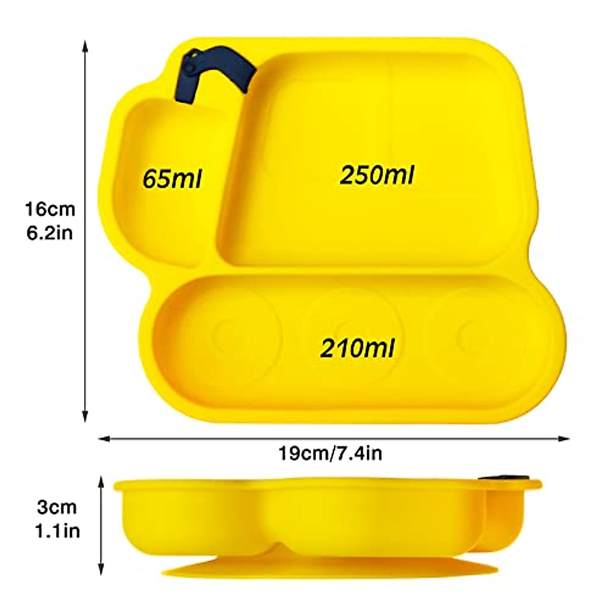Baby Plate Silicone Divided, Suction Toddler Plates Dishes for Toddler Kids Self Feeding, BPA Free, Microwave & Dishwasher Safe(Yellow)