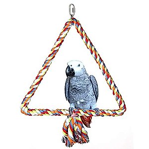 Hypeety Birds Rope Triangle Perch Adjustable Parrot Cage Stand Chewing Swing Toy Ropes for Small Medium Parrot Spiral Rope Cage (M:9.8 * 11inch)