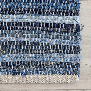 HOMEMONDE Chindi Rag Rug 20"x32" Rectangle Recycled Cotton Hand Braided Reversible Boho Rugs for Doormat/Kitchen/Living Room (Blue)