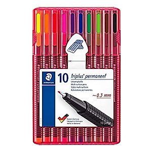 Staedtler 10 Triplus Permanent Multi-surface Pens