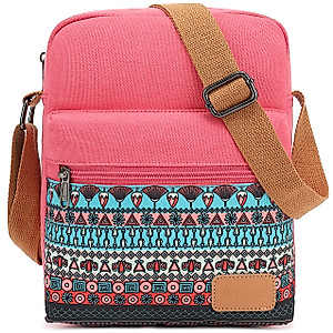 Leaper Girls Crossbody Purses 2 PCS Vintage Messenger Bag Canvas Crossbody Bag and Purse Set for Women Light Red
