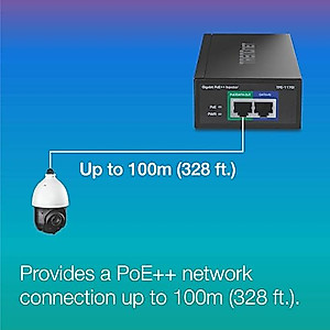 TRENDnet Gigabit PoE++ Injector, Supplies PoE (15.4W), PoE+ (30W), or PoE++ (60W), Network A PoE Device Up to 100m(328 ft), Supports IEEE 802.3af,802.at, Plug & Play, Black, TPE-117GI