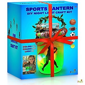 Make Your Own Sports Night Light Lantern Jar Arts & Crafts For Boys And Girls, Football, Soccer, Basketball, Tennis & Baseball Gifts For Kids, DIY Art Kit Age 4 5 6 7 8-12, Best Kids Birthday Present