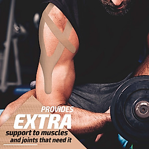 Physix Gear Kinesiology Tape Pro - Waterproof Physio Sports Tape for Pain & Injuries, Pregnancy, Muscle, Knee, Joint Support, Swelling, Strain Relief, Enhanced Blood Circulation (Beige, 1 Roll)