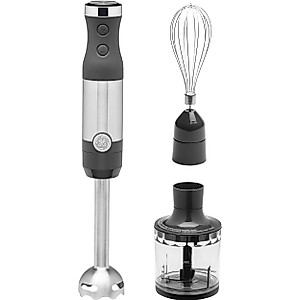 GE Immersion Blender | Handheld Blender for Shakes, Smoothies, Baby Food & More | Includes Whisk & Blending Jar | 2-Speed | Interchangeable Attachment for Easy Clean | 500 Watts | Stainless Steel