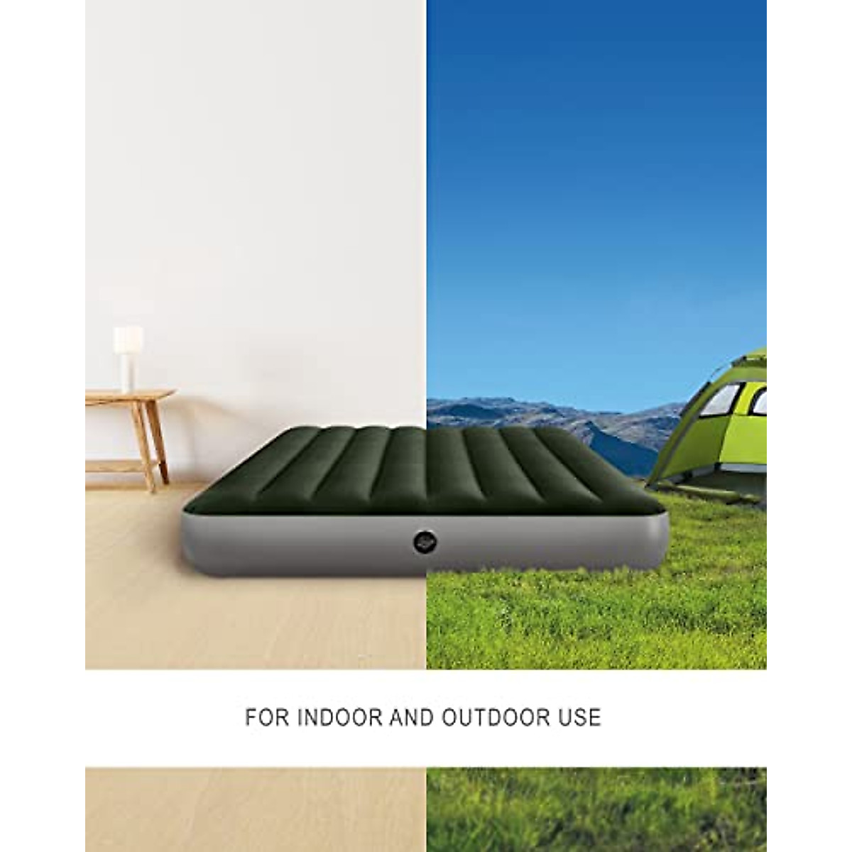 INTEX 64778E Dura-Beam Standard Prestige Air Mattress: Fiber-Tech – Full Size – Hand-Held Battery Pump – 10in Bed Height – 600lb Weight Capacity