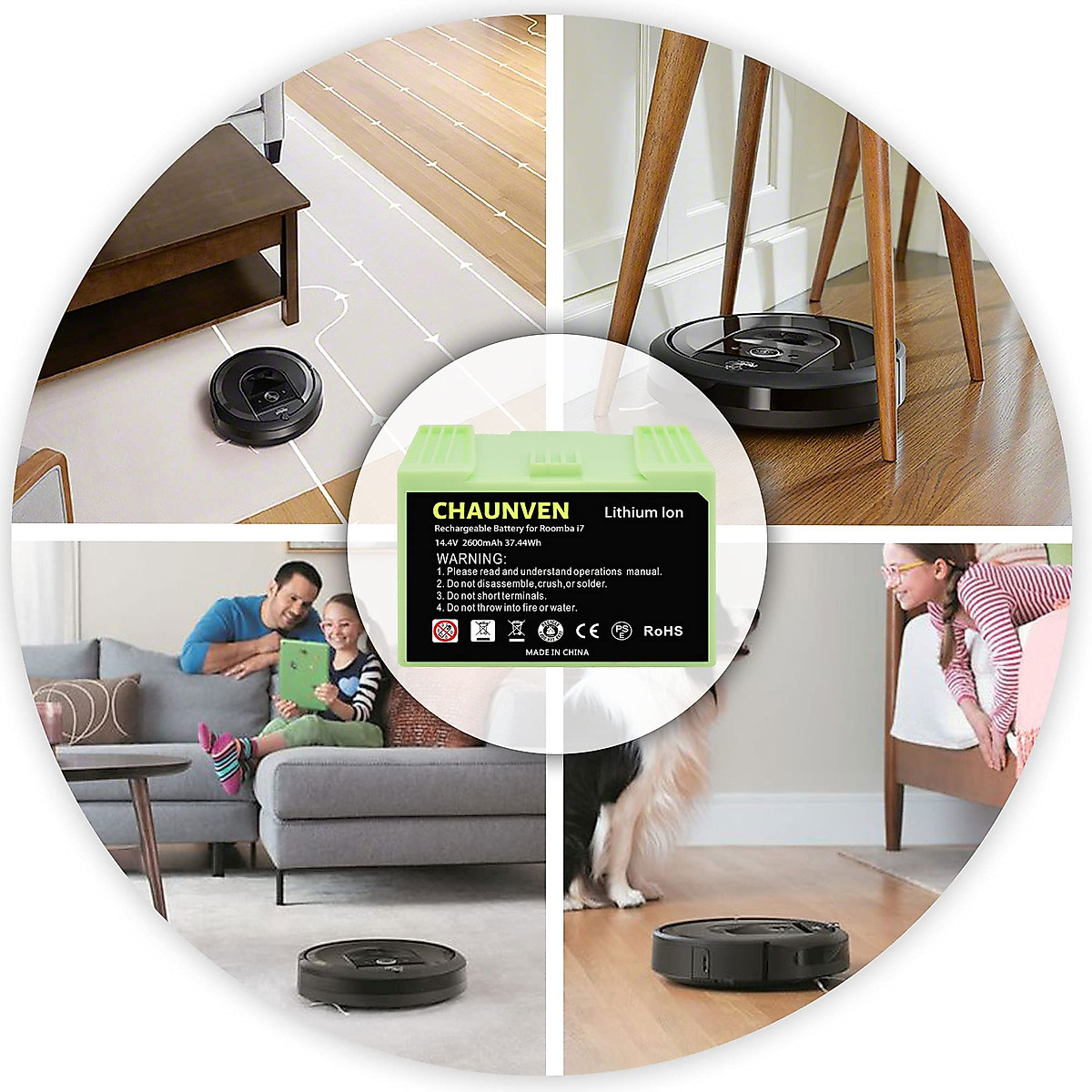 CHAUNVEN 14.4V 2600mAh I7 Battery for iRobot Roomba I7 Battery I Series and E Series i7 i7+ i3 i4 ABL-D1 4624864 e5 e6 Lithium Ion Battery