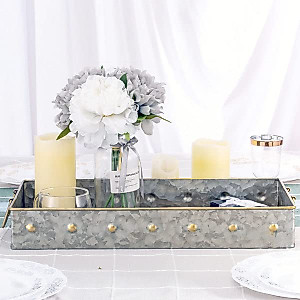 Efavormart 19"x9.5" Galvanized Metal and Wooden Decorative Serving Tray with Handle for Wedding Banquet Party Decoration