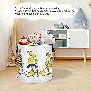Oyihfvs Seamless Pattern with Yellow Gnomes, Yellow Lemons on White Folding Pop Up Laundry Hamper, Portable Basket with Handles Zipper Storage Organizer for Bedroom Bathroom College Dorm Travel