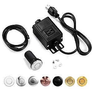 Garbage Disposal Air Switch Kit, Sink Top Waste Disposer On/Off Switch with Aluminum Alloy Power Module (LONG BRUSHED NICKEL STAINLESS STEEL BUTTON) by CLEESINK