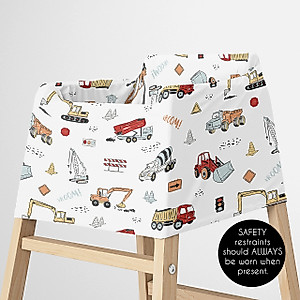 Sweet Jojo Designs Red and Blue Construction Truck Boy Infant Baby Car Seat Cover Nursing Breastfeeding Shopping Cart Stroller Canopy - Grey Yellow Orange Brown Black and White Transportation