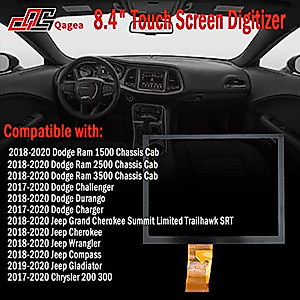 Qagea 8.4" Touch Screen Digitizer Fit for 17-21 Ram Dodge Challenger Durango Jeep Wrangler Compass Grand Cherokee Gladiator Chrysler Replace 8.4 inch Uconnect Radio Navigation, LA084X01(SL)(01)