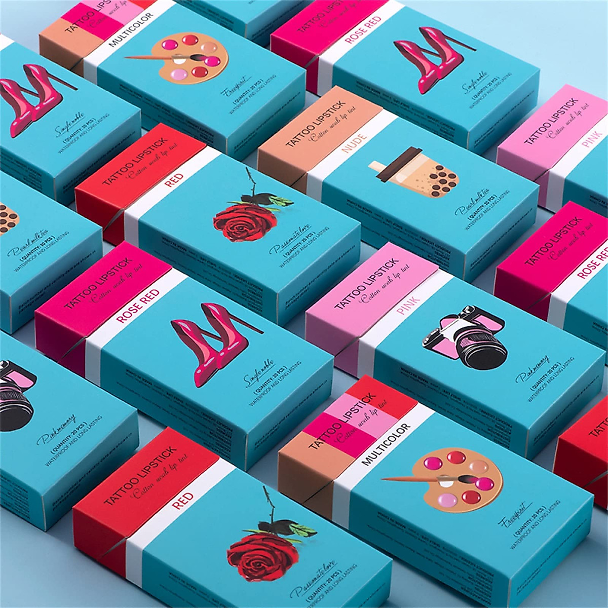 PASNOWFU Tattoo Lipstick, 20 Pcs Tattoo Lipstick cotton swab, Cotton Swab Lipstick, Velvet Matte Tattoo Lip Stain Portable Lip Stain(4 colors)