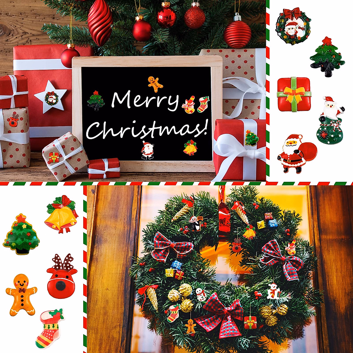 100 Pieces Christmas Resin Charms for Crafts Flatback Slime Charm Beads Resin Supplies Mini Xmas Embellishments Crafts Decorations for DIY Scrapbooking Jewelry Cell Phone Case(Santa Claus)