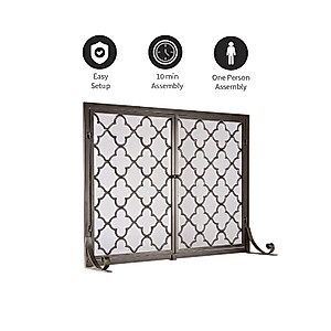 Plow & Hearth 66A35-PWT Small Geometric Screen with Doors, 38''W x 31, Pewter