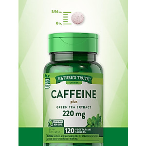 Caffeine Pills | 220mg | 120 Count | with Green Tea Extract | Vegetarian, Non-GMO & Gluten Free Supplement | by Nature's Truth
