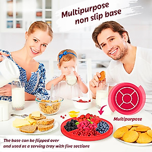 Flixeno Large Sturdy Red Round Cake Carrier Holder Up to 10 inch Multi Purpose Cover Five Section Serving Tray Keeper for Easily Hold & Transport Cakes Pies & Cupcakes with Collapsible Handles + 3 Extra Clips